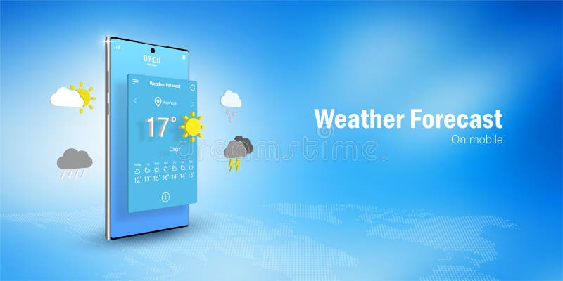 Weather Forecast Concept, Smartphone Displays Weather Forecast ...