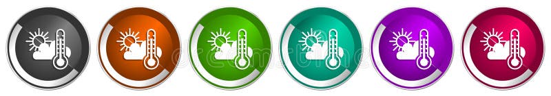 Weather Forecast Icon Set, Silver Metallic Chrome Border Vector Web ...