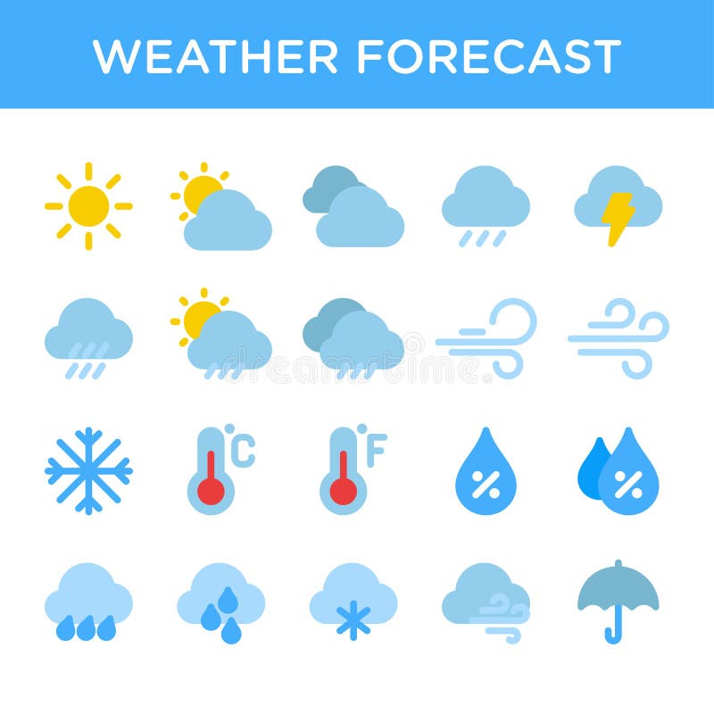 Weather forecast icon set. stock vector. Illustration of suitable ...