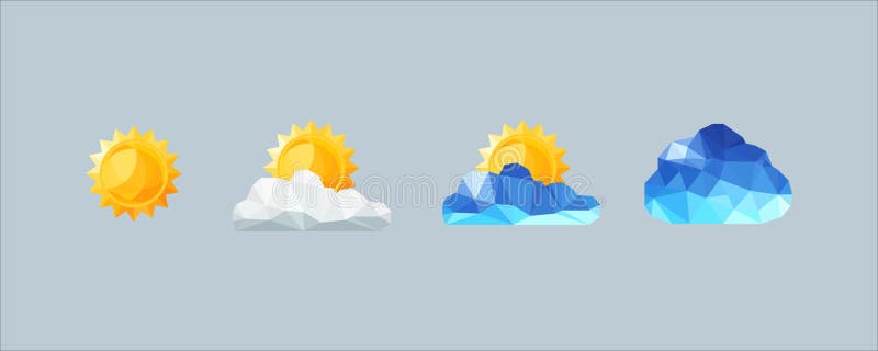Weather Forecast Icon Set with White and Blue Cloud, Sun, Lightning Etc ...