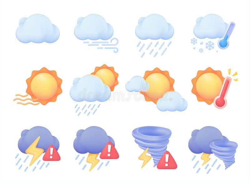 Weather Forecast Icon. Sun Behind Cloud with Rain 3d Vector ...