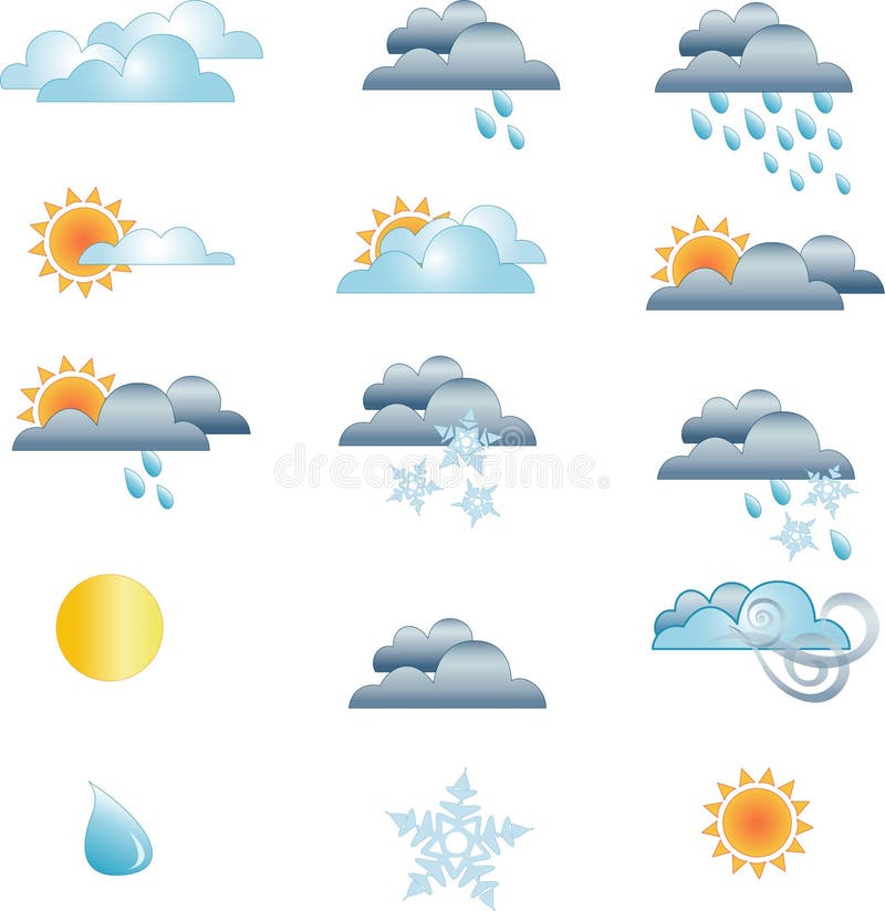 Weather Forecast Colorful Icons Set Stock Illustration - Illustration ...