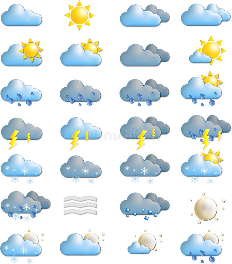 Weather Forecast Colorful Icons Set Stock Illustration - Illustration ...