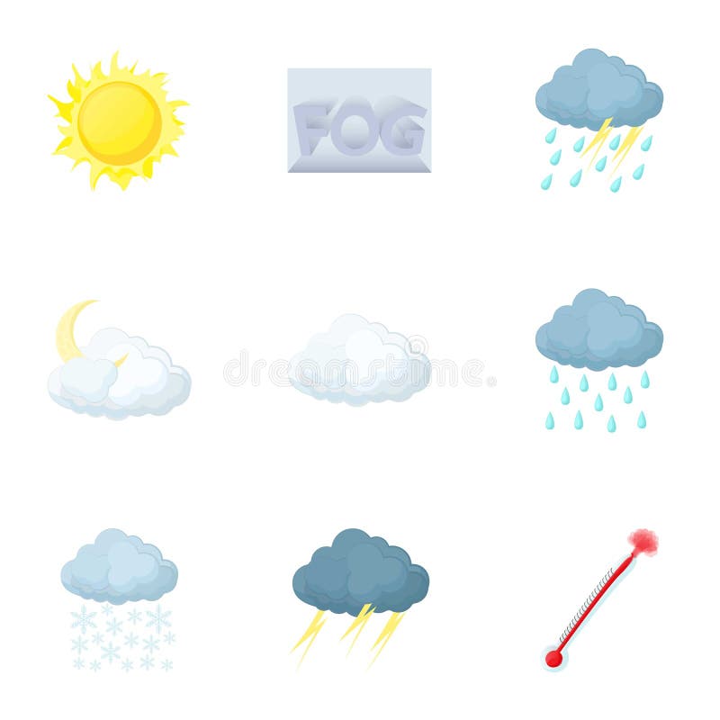 Weather Forecast Icons Set, Cartoon Style Stock Vector - Illustration ...