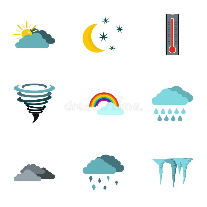 Weather Forecast Icons Set, Flat Style Stock Vector - Illustration of ...