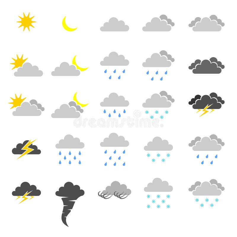 Weather Forecast Icons. Icons of Various Natural Phenomena and Weather ...