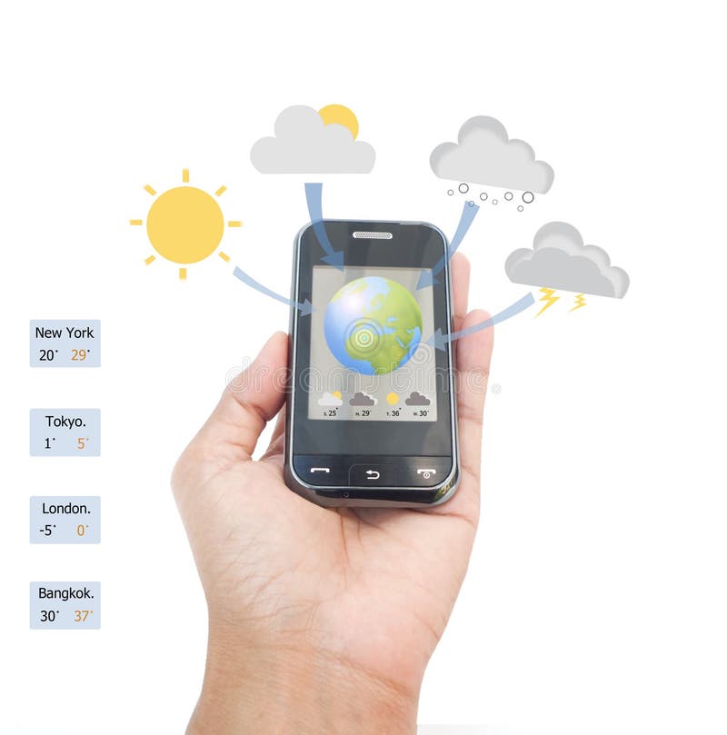 Weather Forecast on Mobile. Stock Image - Image of sunlight ...