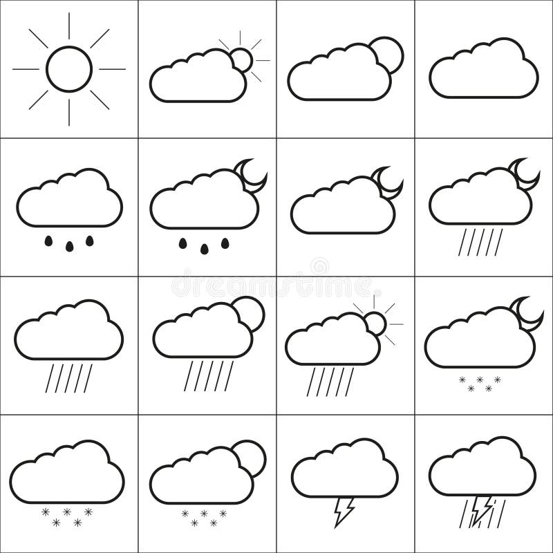 Weather Forecast Pictogram Set Stock Illustration - Illustration of ...