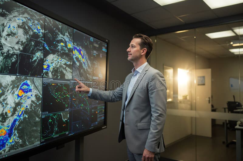 Weather Forecast Presentation - Meteorologist Explaining Climate Map on ...