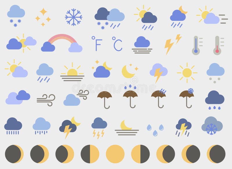 Weather Forecast. Weather. Set of Colored Bright Weather Icons Stock ...