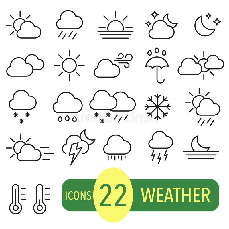 Weather Forecast. Set of Weather Icons in Linear Style. Weather Stock ...