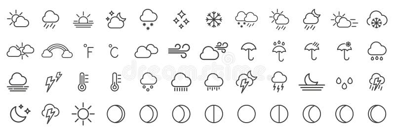 Weather Forecast. Weather. Set of Weather Icons in Linear Style Stock ...