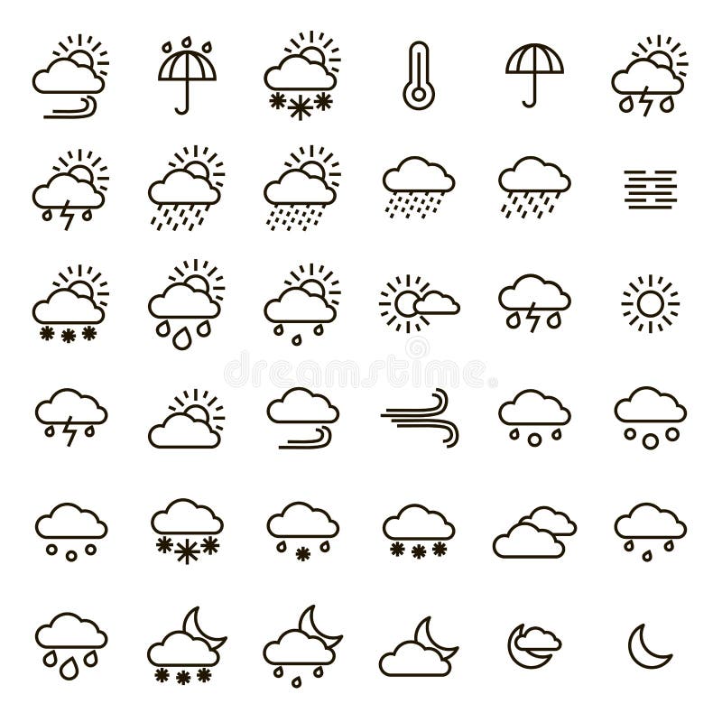 Weather Forecast Signs Black Thin Line Icon Set. Vector Stock Vector ...