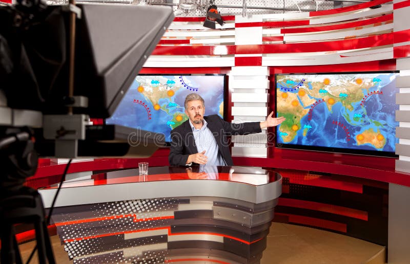 Real Reporter in Television Studio Editorial Photography - Image of ...