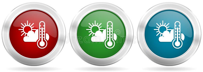 Weather Forecast Vector Icon Set. Red, Blue and Green Silver Metallic ...