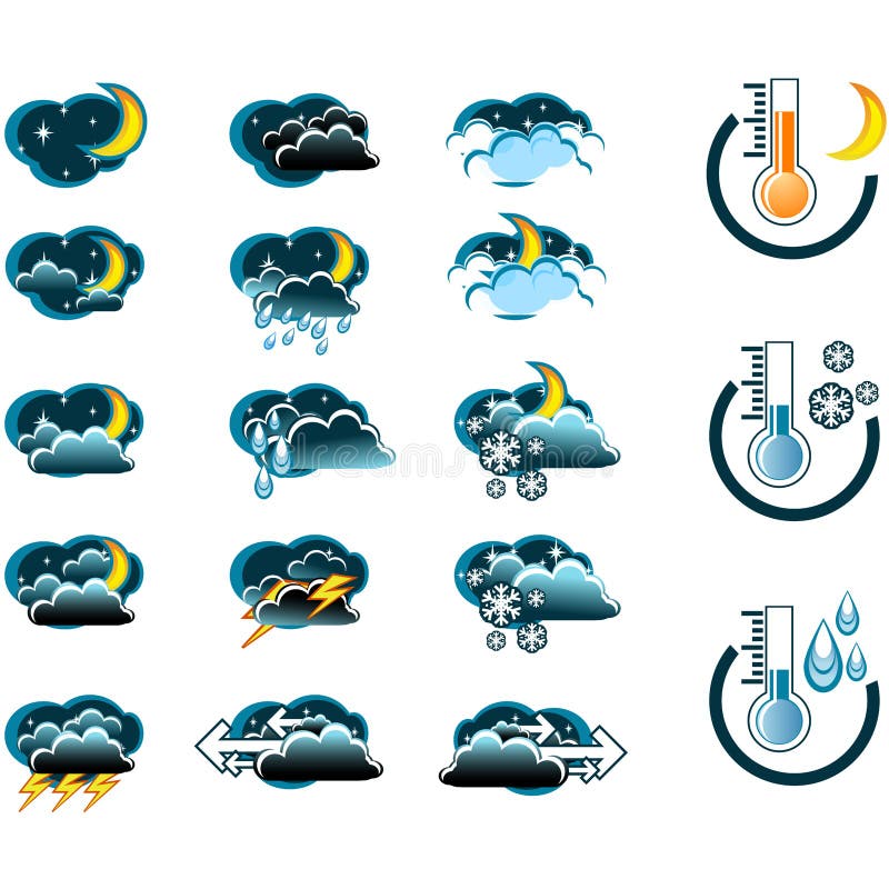 Weather Forecast Colorful Icons Set Stock Illustration - Illustration ...