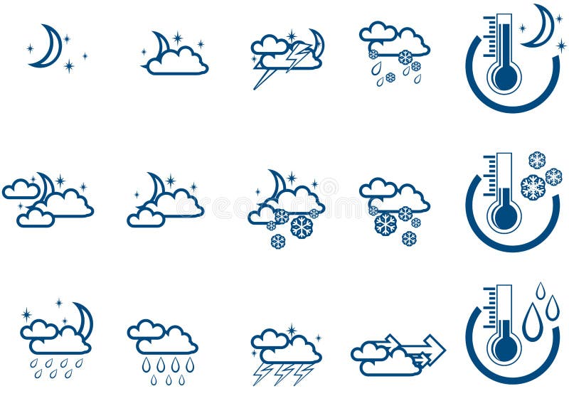 Weather Forecast Vector Icone Set Night Stock Vector - Illustration of ...
