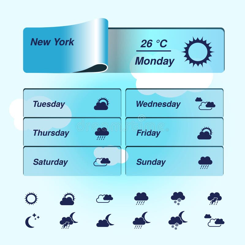 Weather Forecast, Widget, Banner and Symbols Stock Vector ...