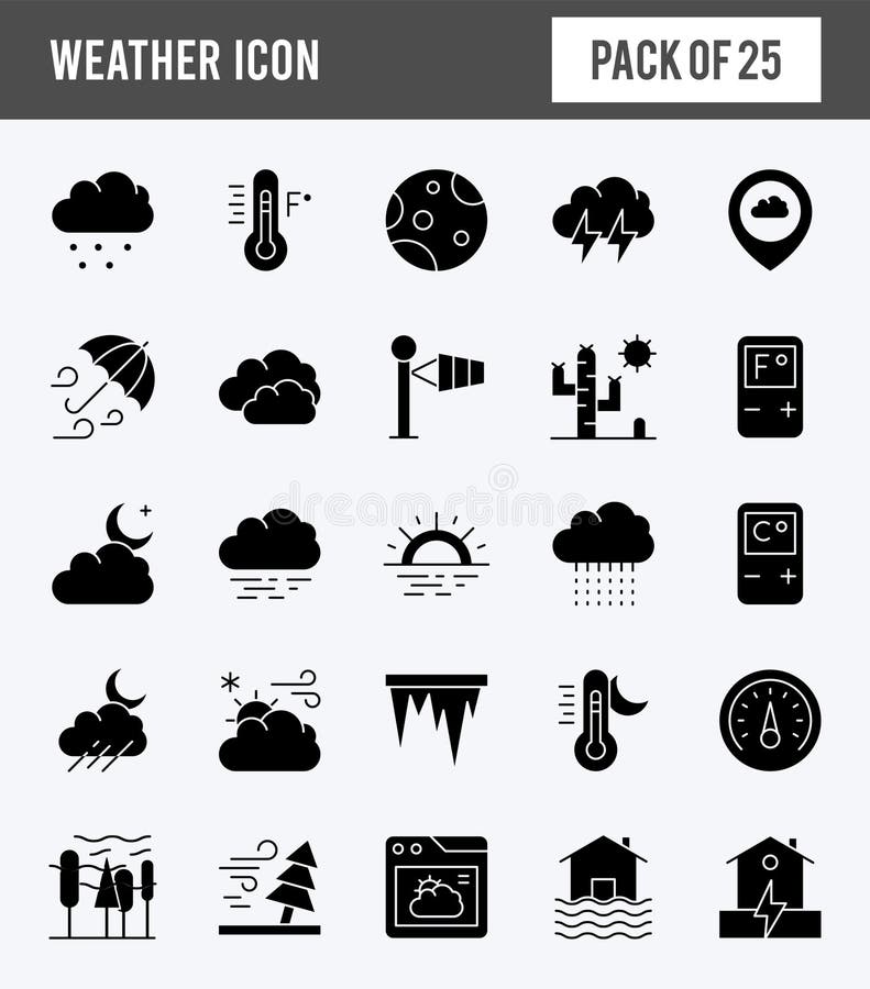 25 Weather Glyph Icon Pack. Vector Illustration Stock Vector ...