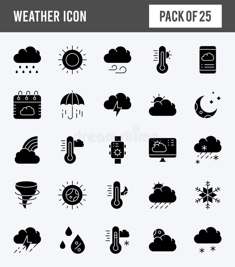 25 Weather Glyph Icon Pack. Vector Illustration Stock Vector ...