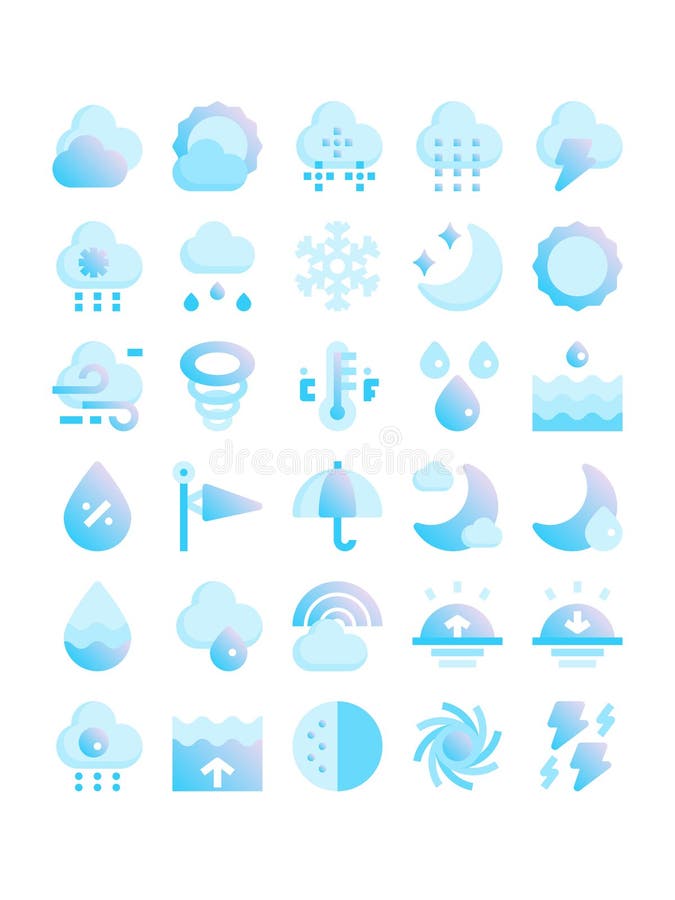 Weather Gradient Flat Icons Stock Vector - Illustration of humidity ...