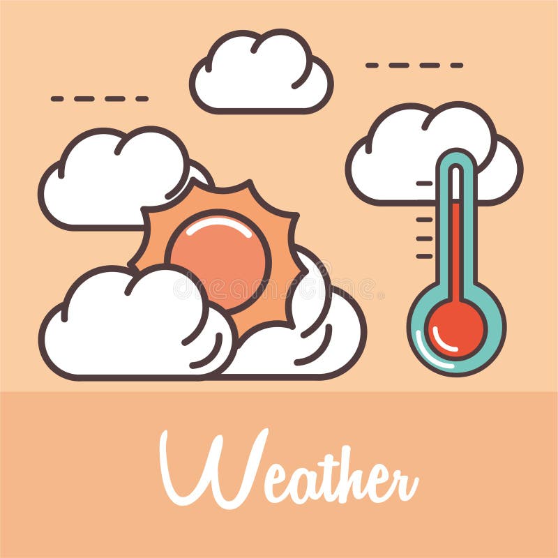 Weather Hot Temperature Sunmmer Sun and Clouds Line and Fill Style ...