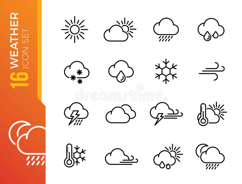 Minimal Weather Line Icon Set Stock Illustration - Illustration of cold ...