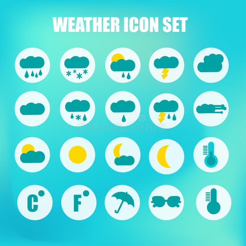 Weather Icon Set. Blue Colors Stock Vector - Illustration of outdoor ...