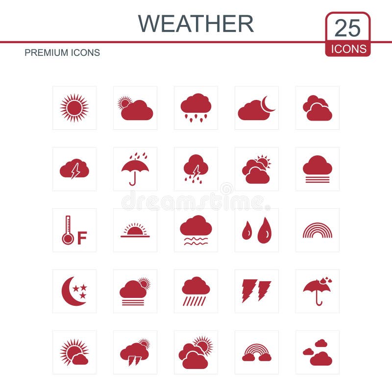 Weather icon set red stock vector. Illustration of temperature - 120542568