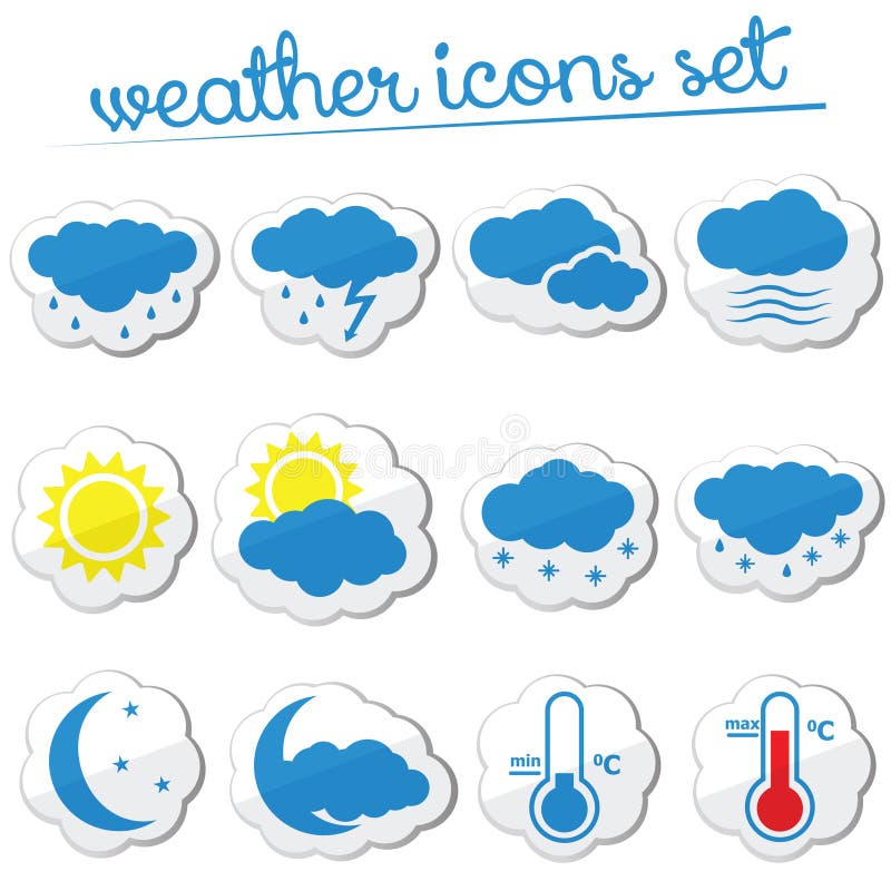 Weather Icon Set (stickers) Stock Vector - Illustration of snow ...