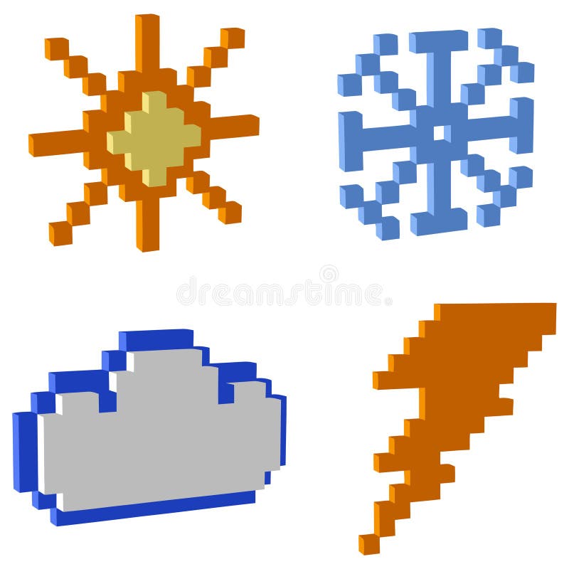 Weather Icons of 3D Pixel Art for Design Project Stock Vector ...