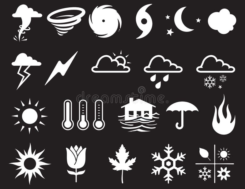 Weather Black and White Icons Stock Vector - Illustration of black ...