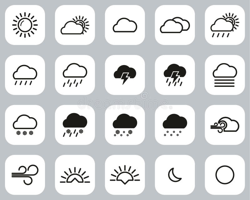 Weather Icons Black & White Sticker Set Big Stock Vector - Illustration ...