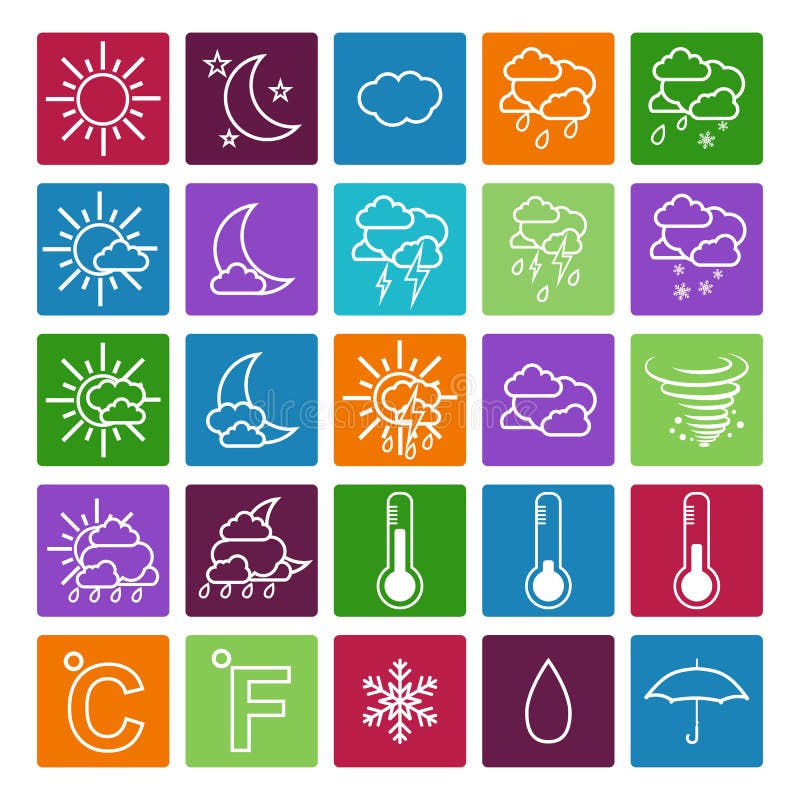 Weather Icons on Blue Background Stock Vector - Illustration of drop ...