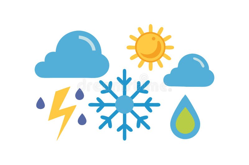 Weather Icons with Different Conditions and Symbols Stock Illustration ...