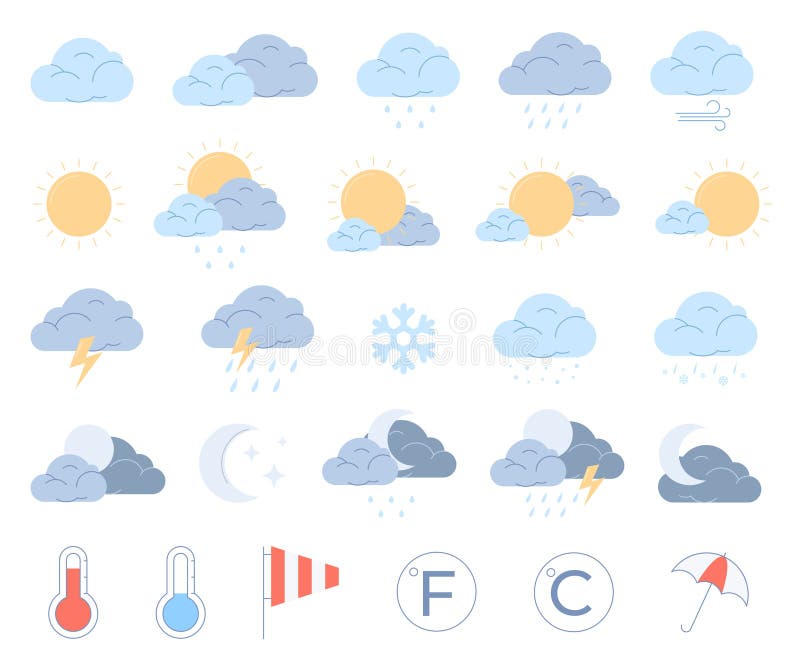Weather Icons. Weather Forecast Interface. Symbols of Various Weather ...