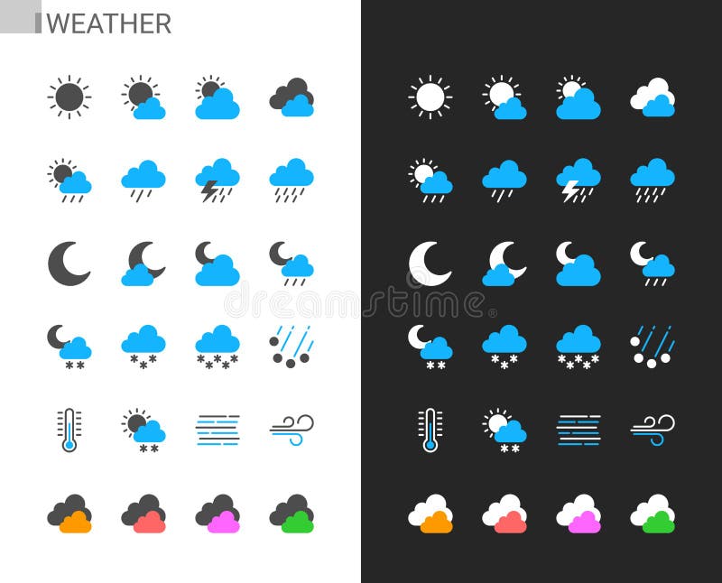 Weather Icons Light and Dark Theme Stock Vector - Illustration of ...
