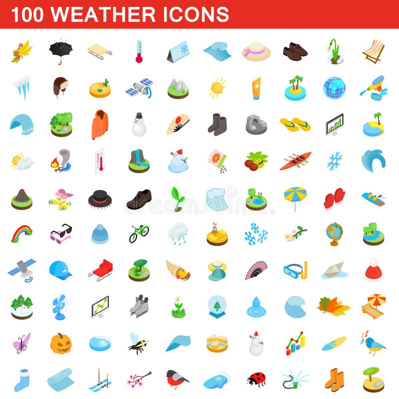 100 Weather Icons Set, Isometric 3d Style Stock Vector - Illustration ...