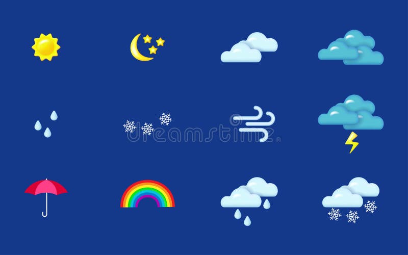 Weather Icons Set. Realistic 3d Objects Stock Vector - Illustration of ...
