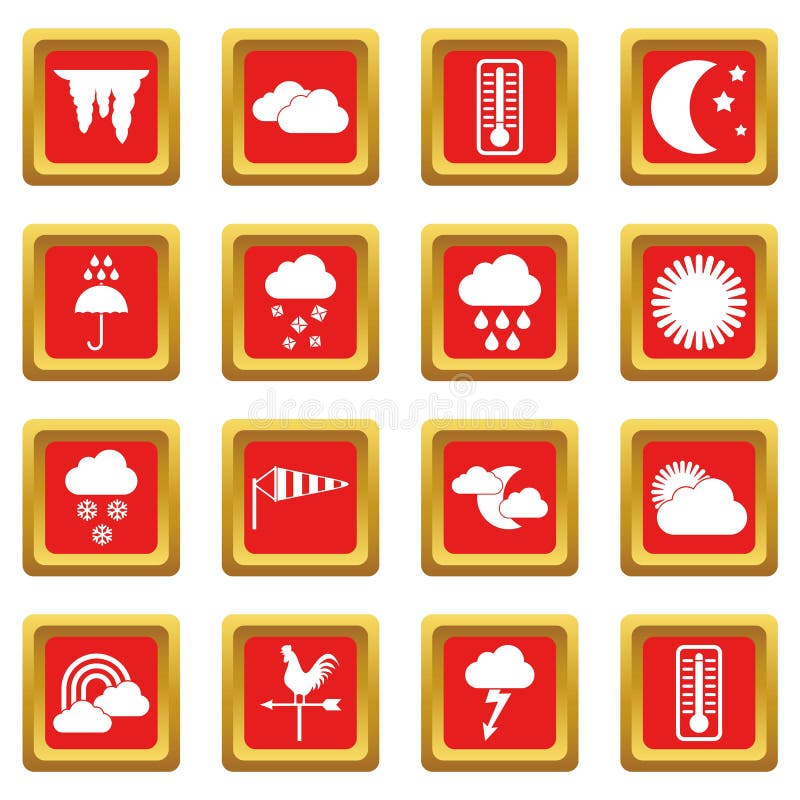 Weather icons set red stock vector. Illustration of drops - 97941690