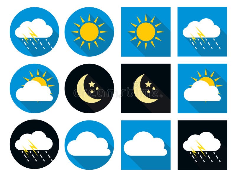 Weather Icons With Sun, Cloud, Rain And Moon In Stock Vector ...