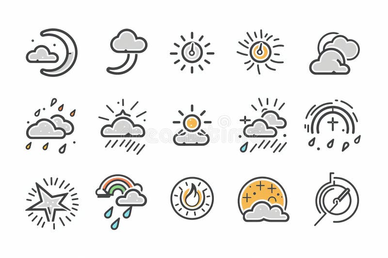 Weather Icons on White Background Stock Illustration - Illustration of ...