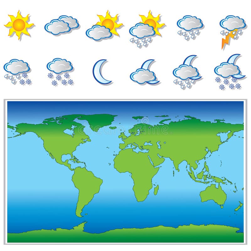 World Weather Forecast Map And Icons Stock Vector - Illustration of ...