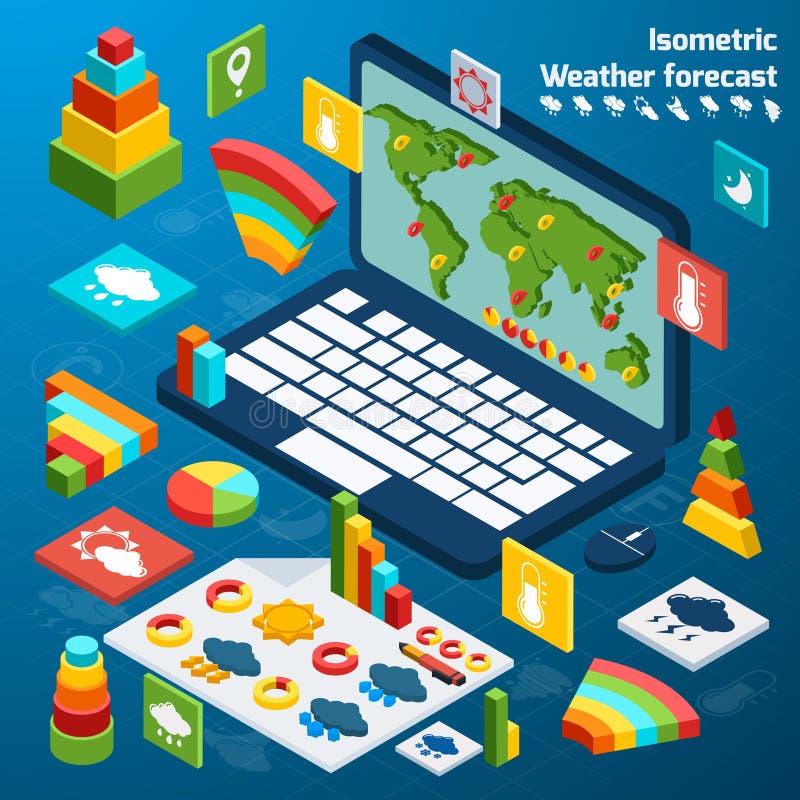 Weather isometric icons stock vector. Illustration of forecast - 43956499