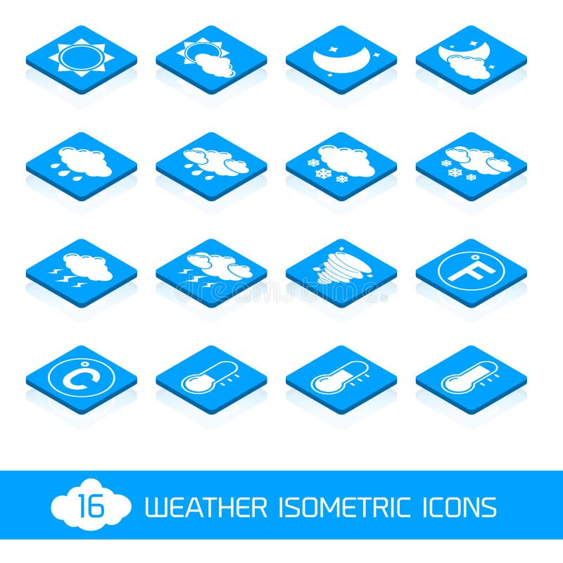 Weather Isometric Icons White and Blue Stock Vector - Illustration of ...