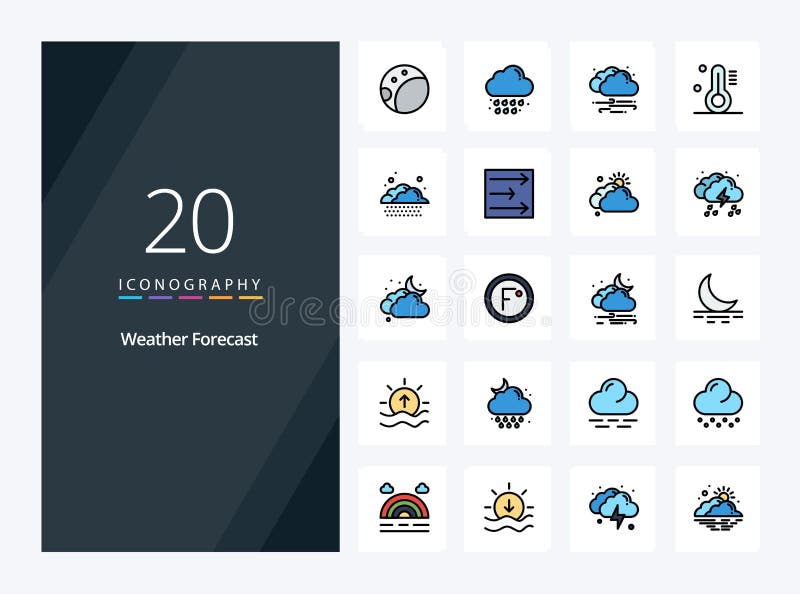 20 Weather Line Filled Icon for Presentation Stock Vector ...