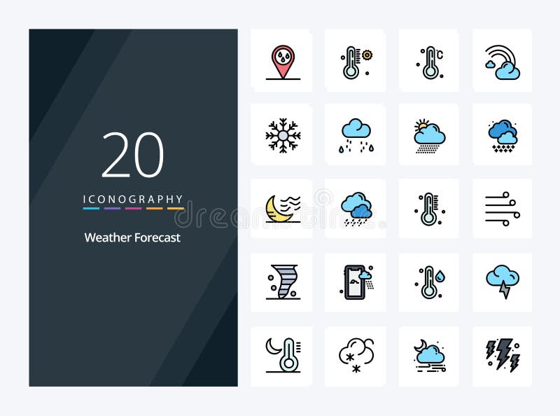 20 Weather Line Filled Icon for Presentation. Vector Icons Illustration ...