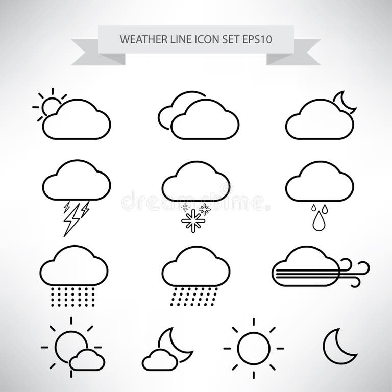 Weather Line Icon Set Vector Stock Illustration - Illustration of ...
