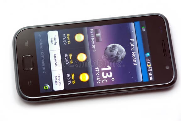 Weather on mobile phone editorial photo. Image of cell - 17009346