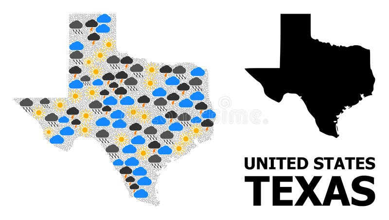 Map of Texas with Weather Symbols Stock Vector - Illustration of cloud ...